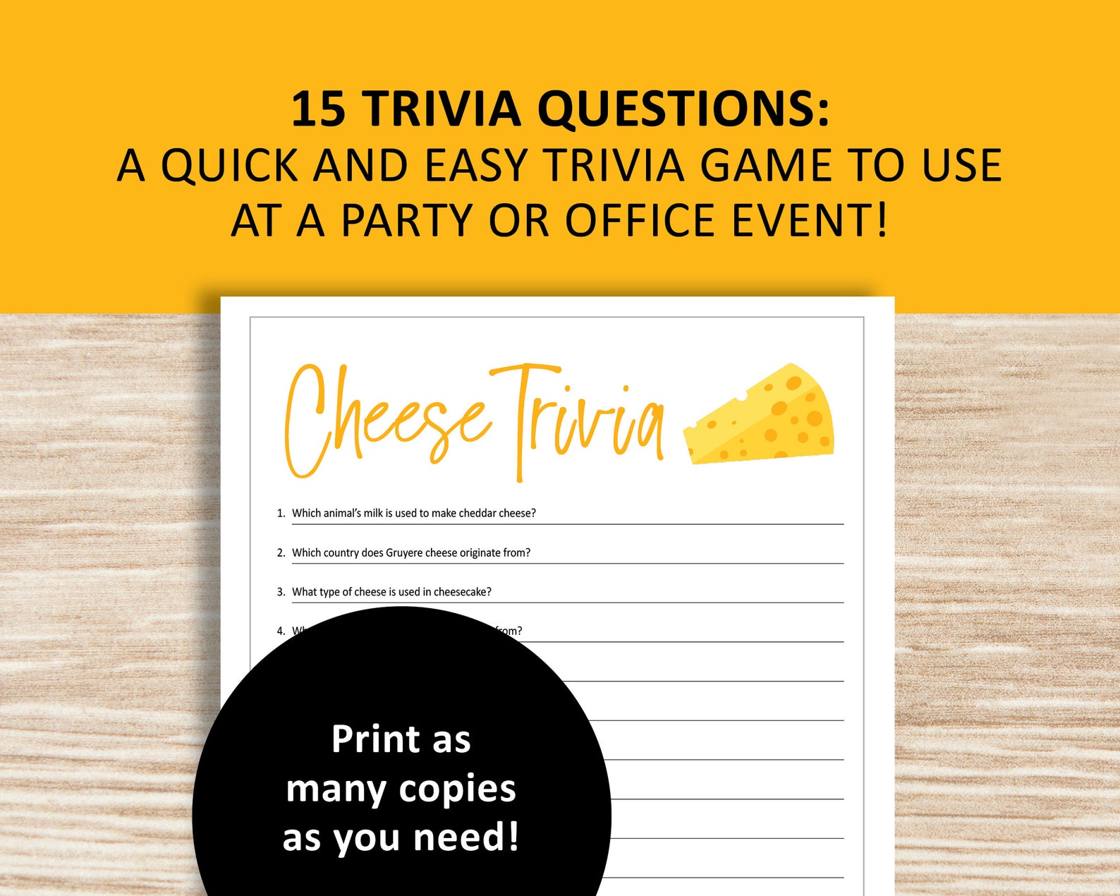 Cheese Trivia Game, Printable, Instant Download, Party Games, Questions ...