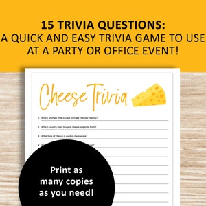 Cheese Trivia Game, Printable, Instant Download, Party Games, Questions ...