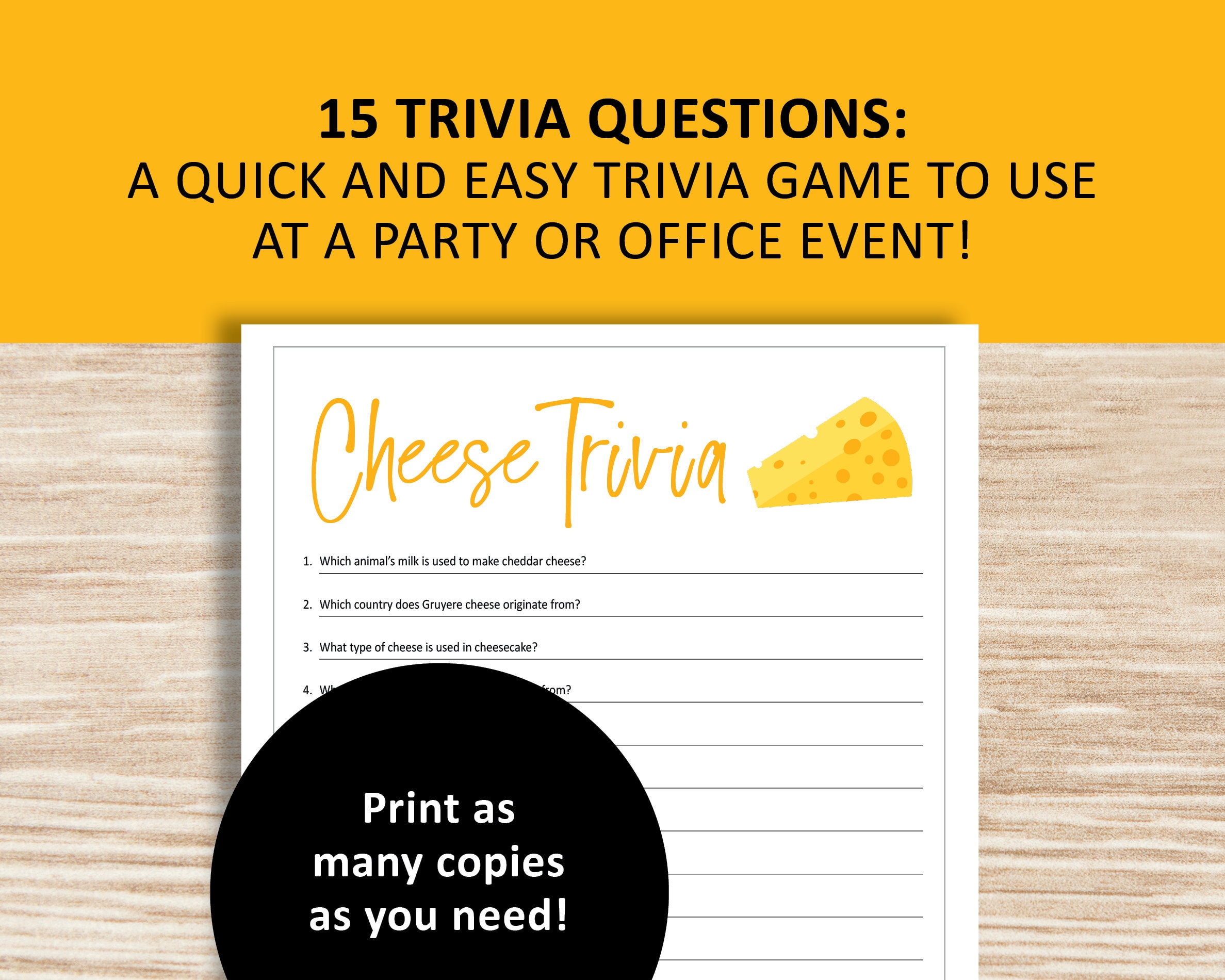 Cheese Trivia Game, Printable, Instant Download, Party Games, Questions ...