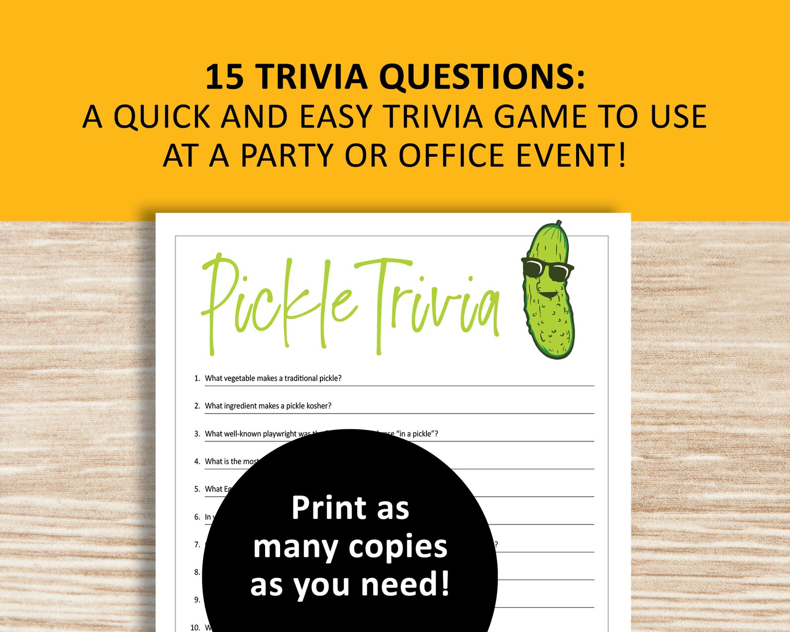 Pickle Trivia Game Printable, Instant Download, Party Games, Questions ...