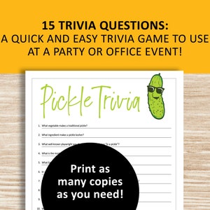 Pickle Trivia Game Printable, Instant Download, Party Games, Questions ...