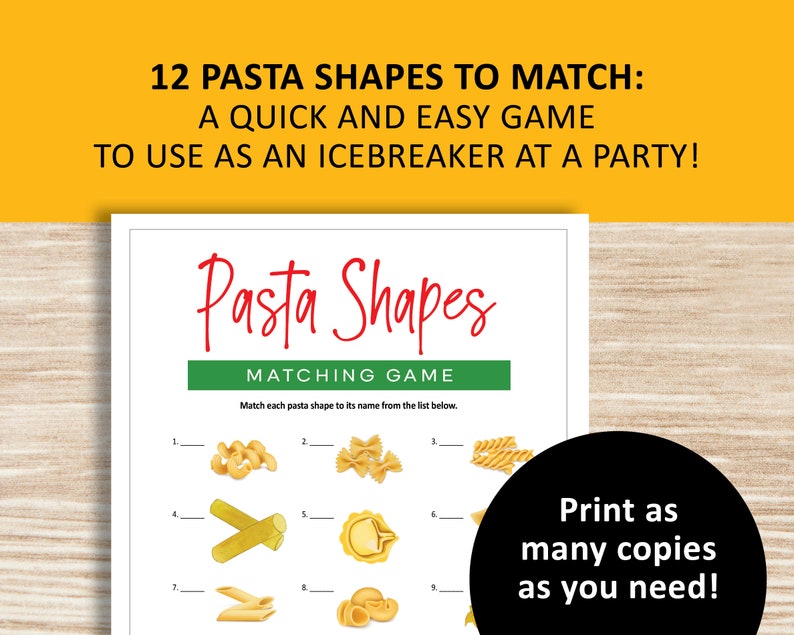Pasta Shape Game, Matching Printable, Italian Cooking, Instant Download ...