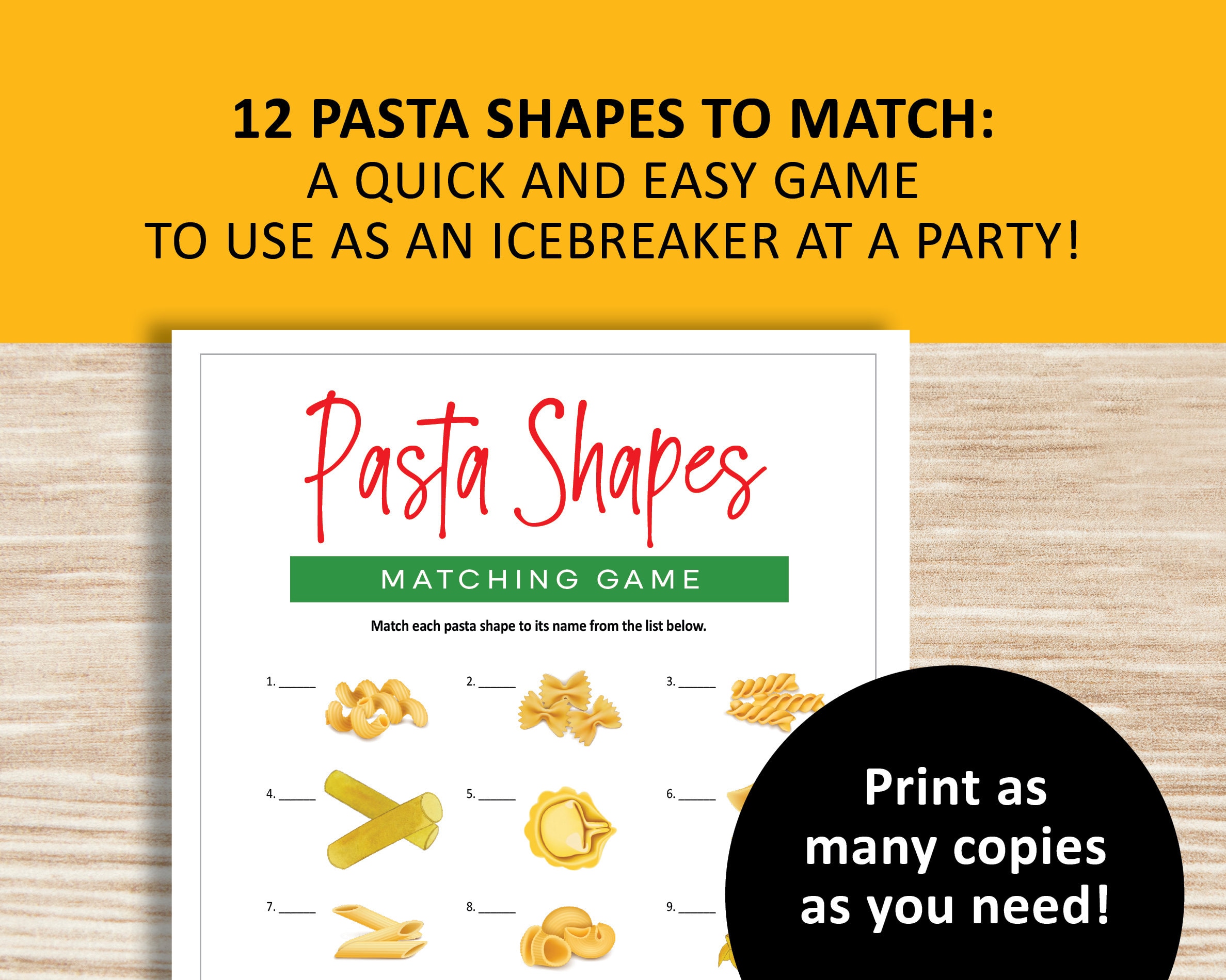 Pasta Shape Game, Matching Printable, Italian Cooking, Instant Download ...