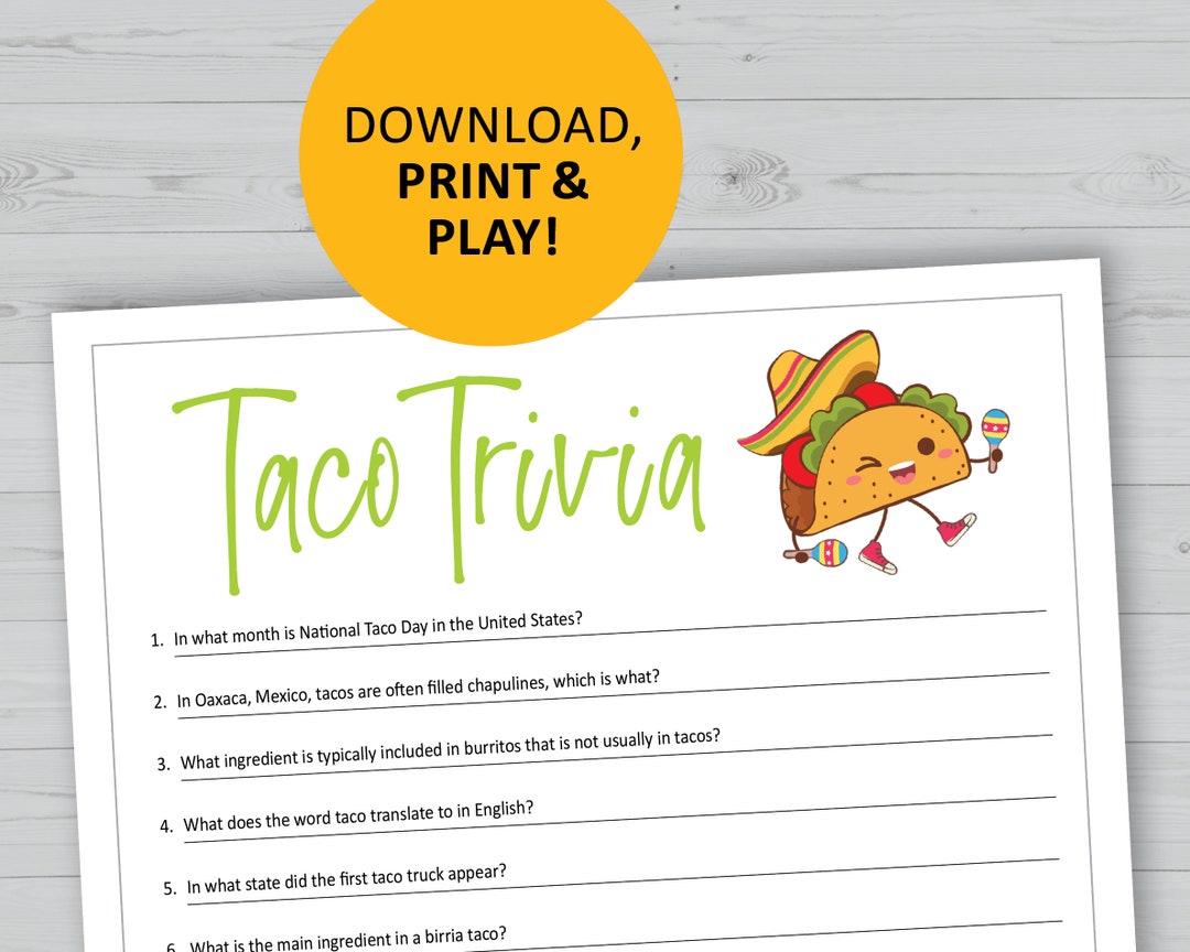 Taco Trivia Game, Tacos Printable, Instant Download, Party Games ...