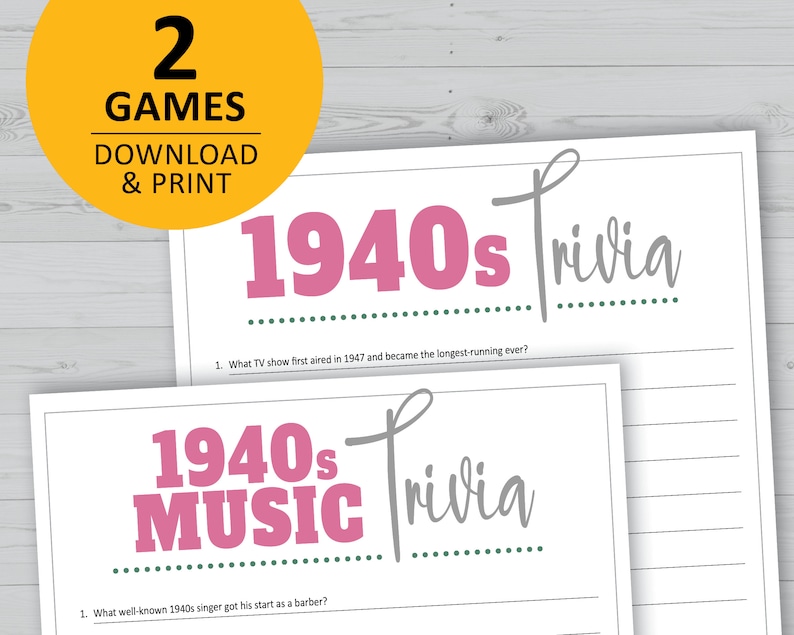 1940s Trivia Game Bundle, 40s History, Music, Pop Culture Printable ...