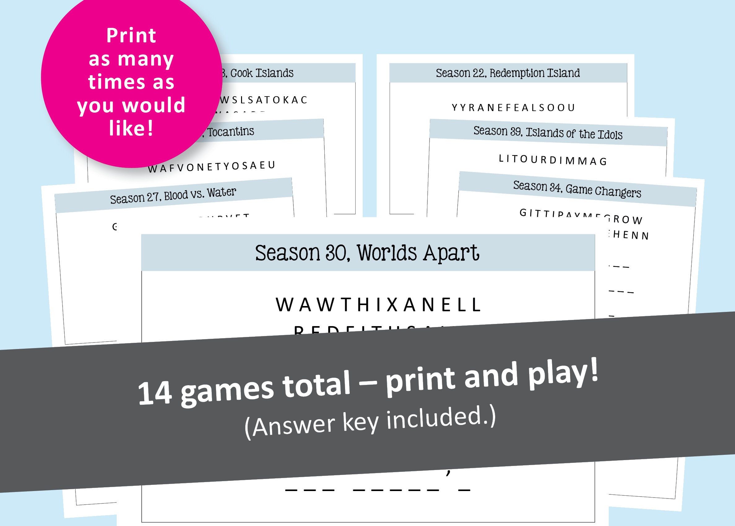 Survivor Tv Show Game, Word Scrambles, Watch Party Printable ...