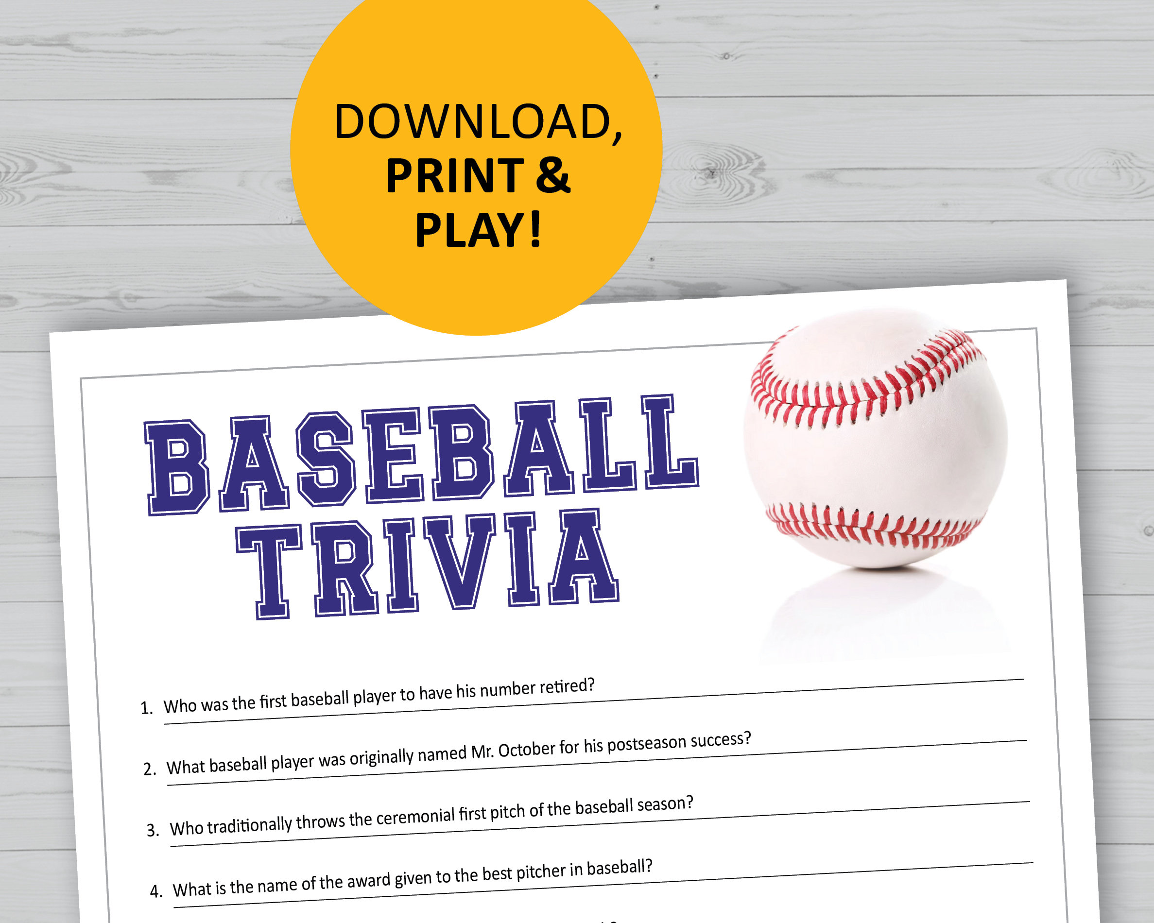 Baseball Trivia Game, Sports Printable, Instant Download, Party ...