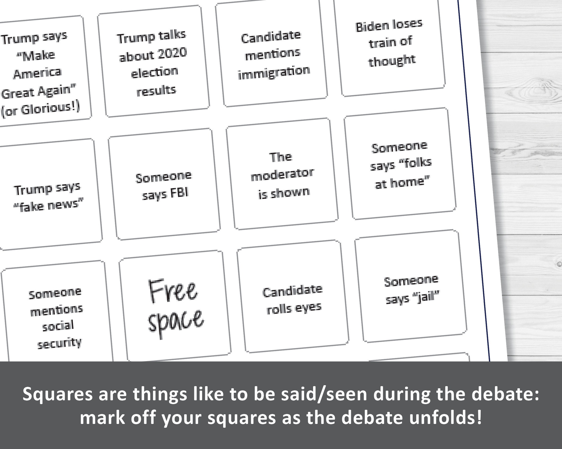 Presidential Debate Bingo Game, Biden, Trump, 2024 Election Printable ...
