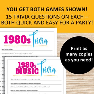 1980s Trivia Game Bundle, 80s History, Music, Pop Culture Printable ...