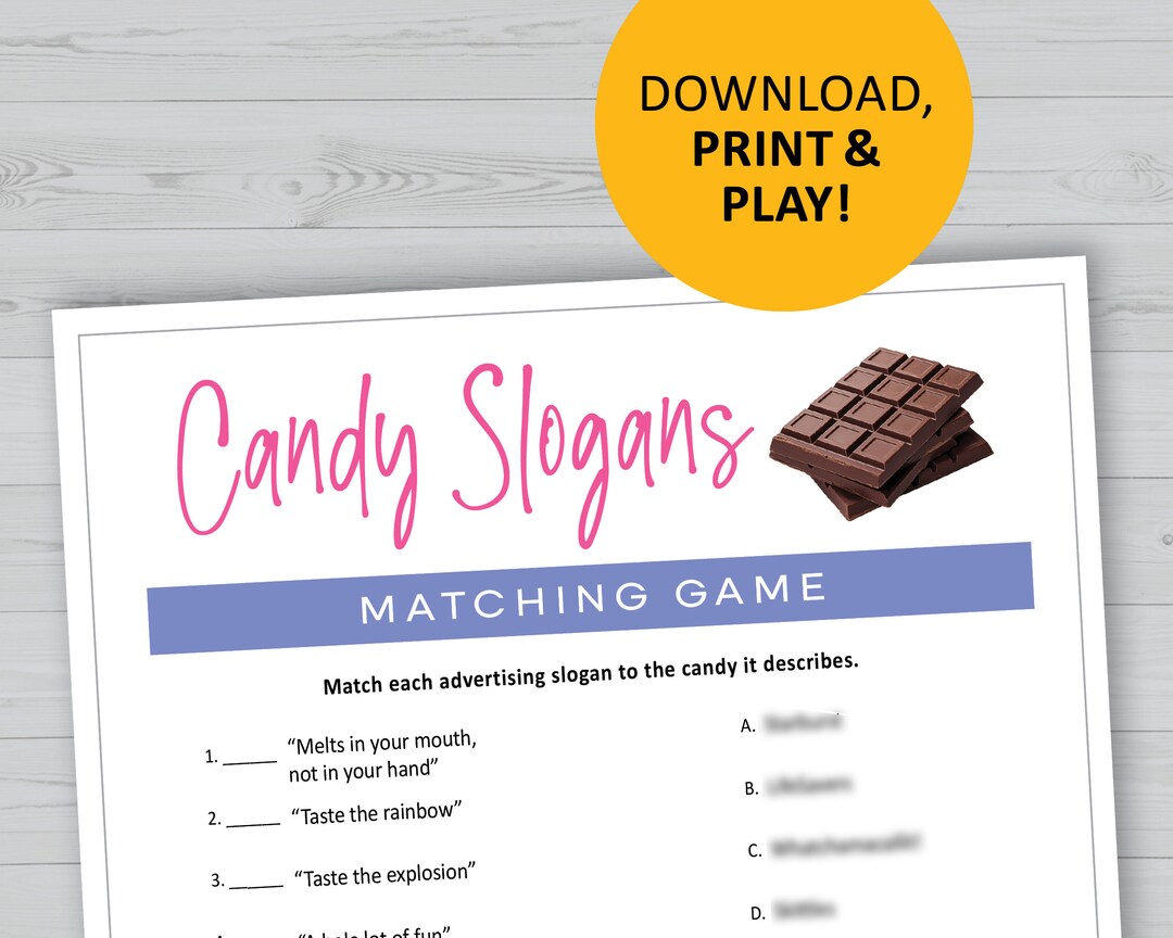 Candy Slogan Matching Game, Candy Party Printable, Instant Download - Etsy