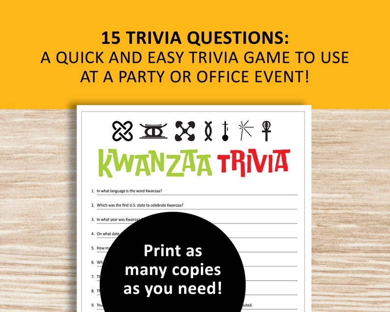 Kwanzaa Trivia Game, Holiday Printable, Instant Download, Party Games ...