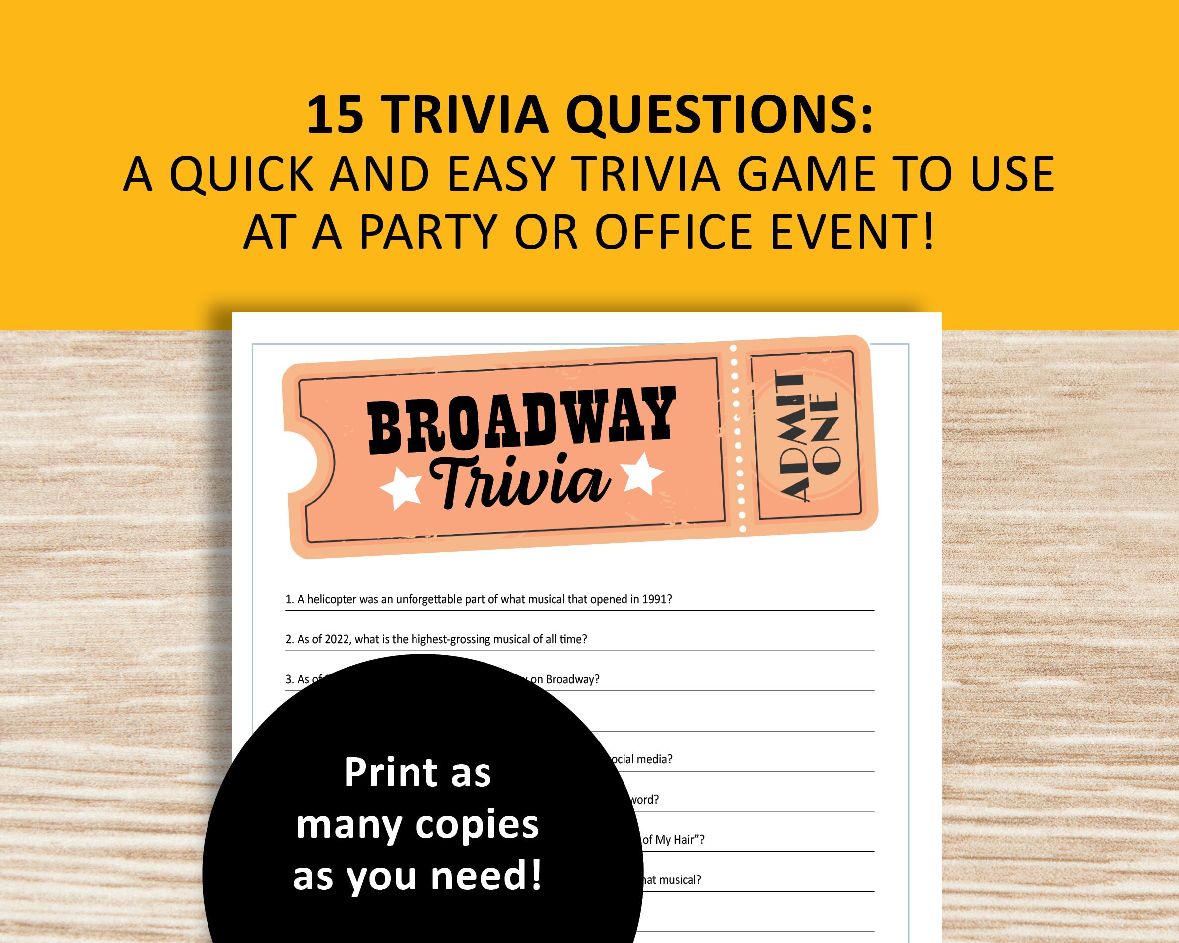 Broadway Trivia Game, Printable, Instant Download, Musical Theater ...