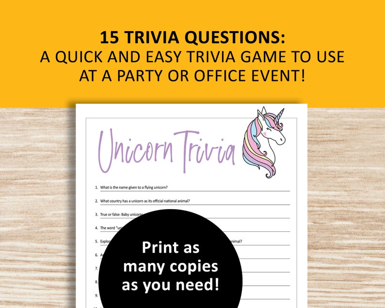 Unicorn Trivia Game, Printable, Instant Download, Party Games ...