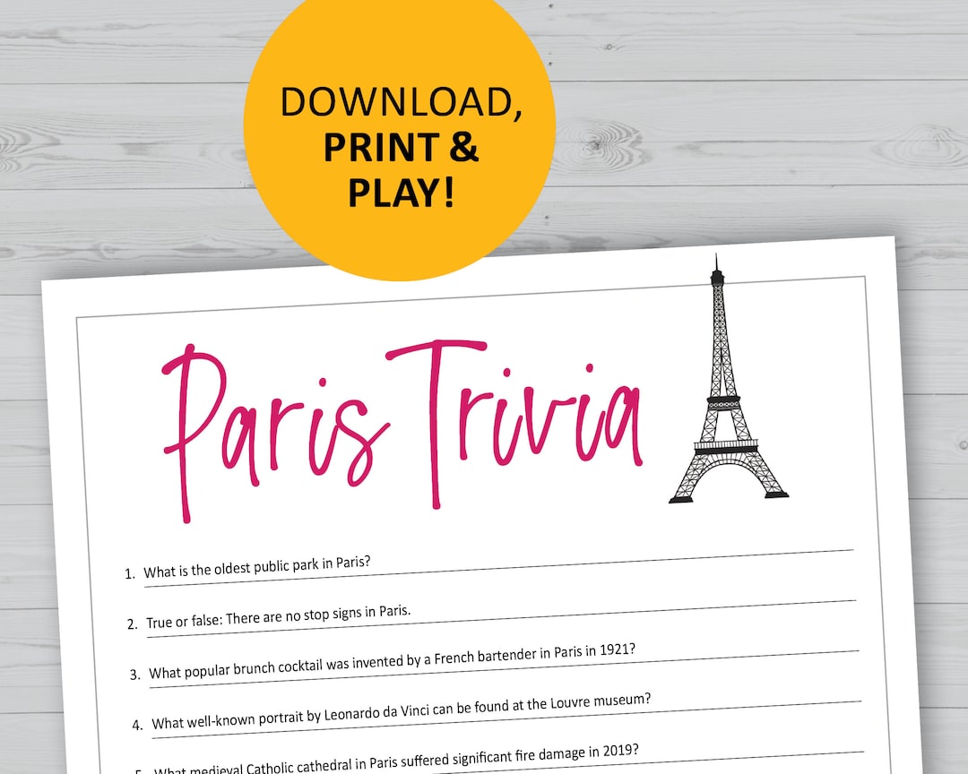 Paris Trivia Game Printable, France History Questions, Instant Download ...