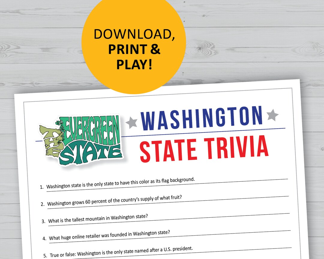 Washington Trivia Game, Printable, U.S. State Instant Download, Family ...
