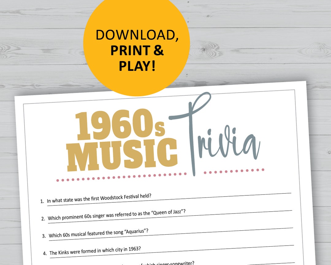 1960s Music Trivia Game, 60s History, Pop Culture Printable Games ...