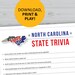 North Carolina Trivia Game, Printable, U.S. State Instant Download ...
