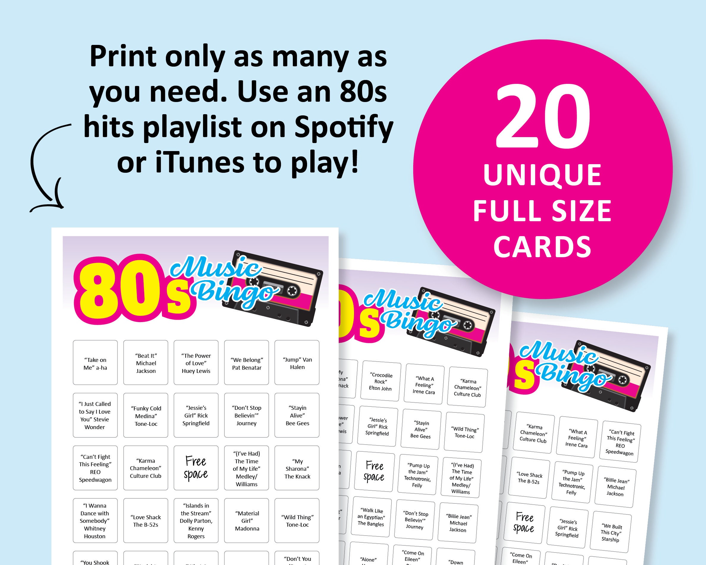 80s Music Bingo Boards 1980s Printable Game Instant - Etsy