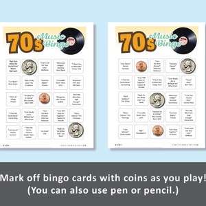1970s Music Bingo Boards 70s Printable Game Instant - Etsy