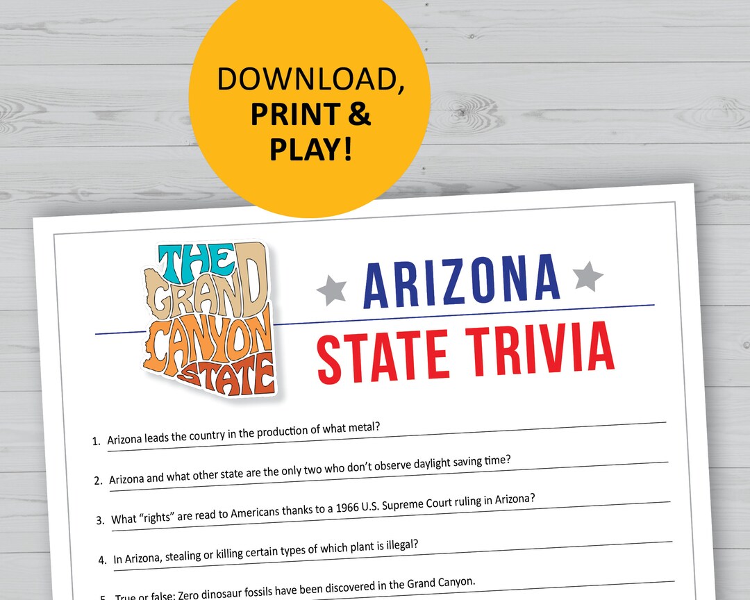 Arizona Trivia Game, Printable, U.S. State Instant Download, Family ...