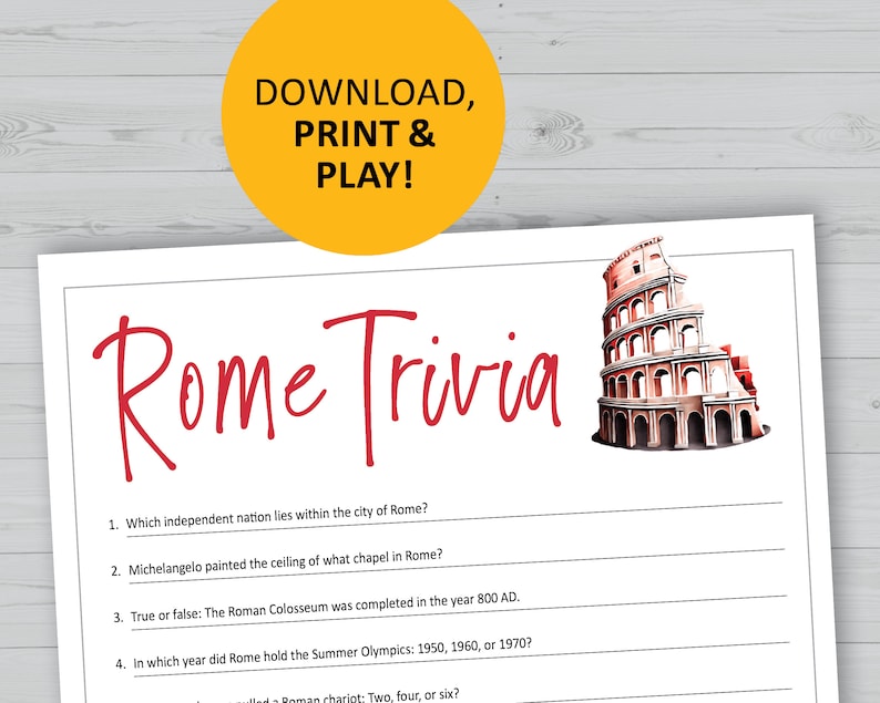 Rome Trivia Game Printable, Italy History Questions, Instant Download ...