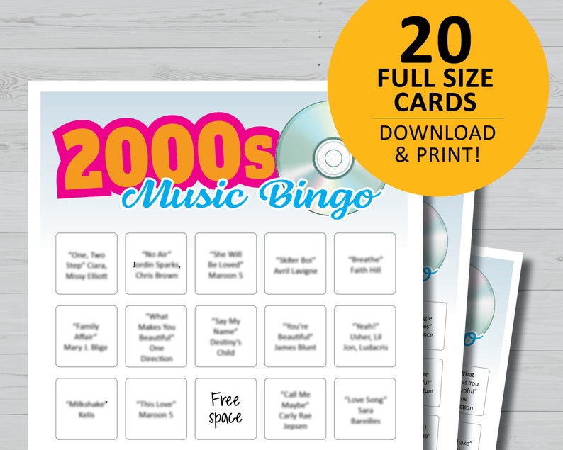 2000s Music Bingo Game, 20 Unique Boards (instant Download) - Etsy