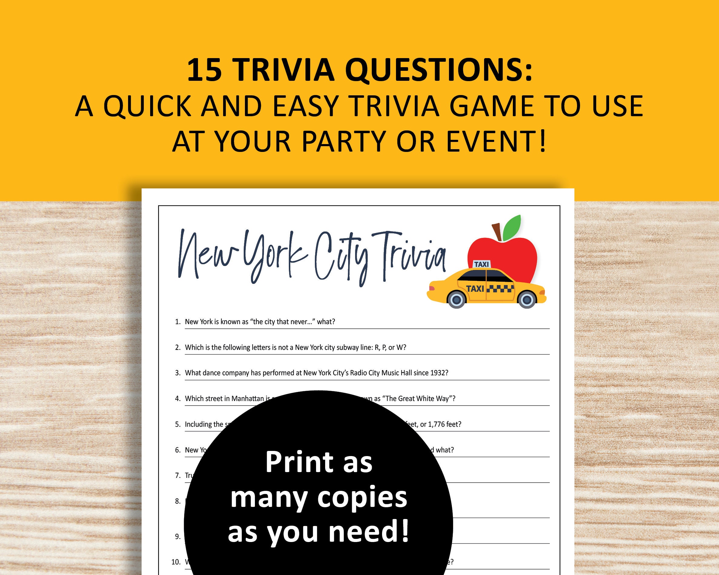 New York City Trivia Game Printable, NYC Manhattan History Questions ...