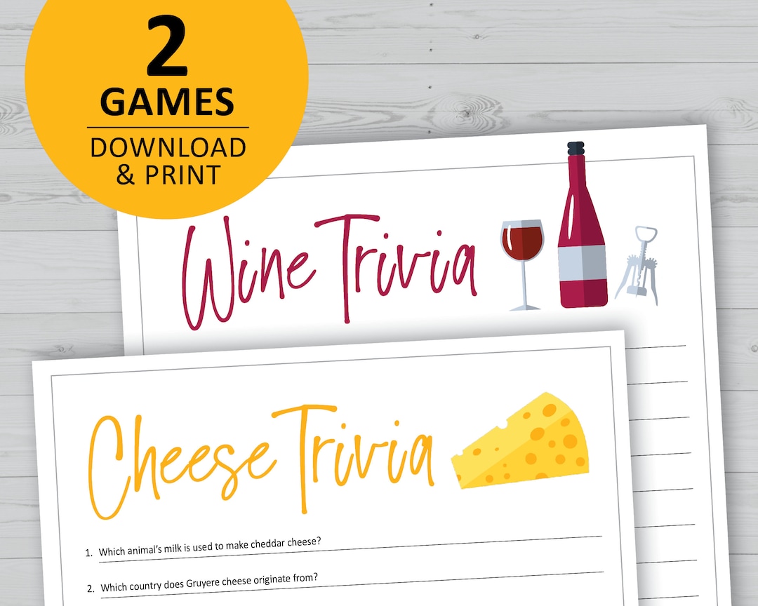 Wine and Cheese Trivia Games, Printable Game, Instant Download, Party ...