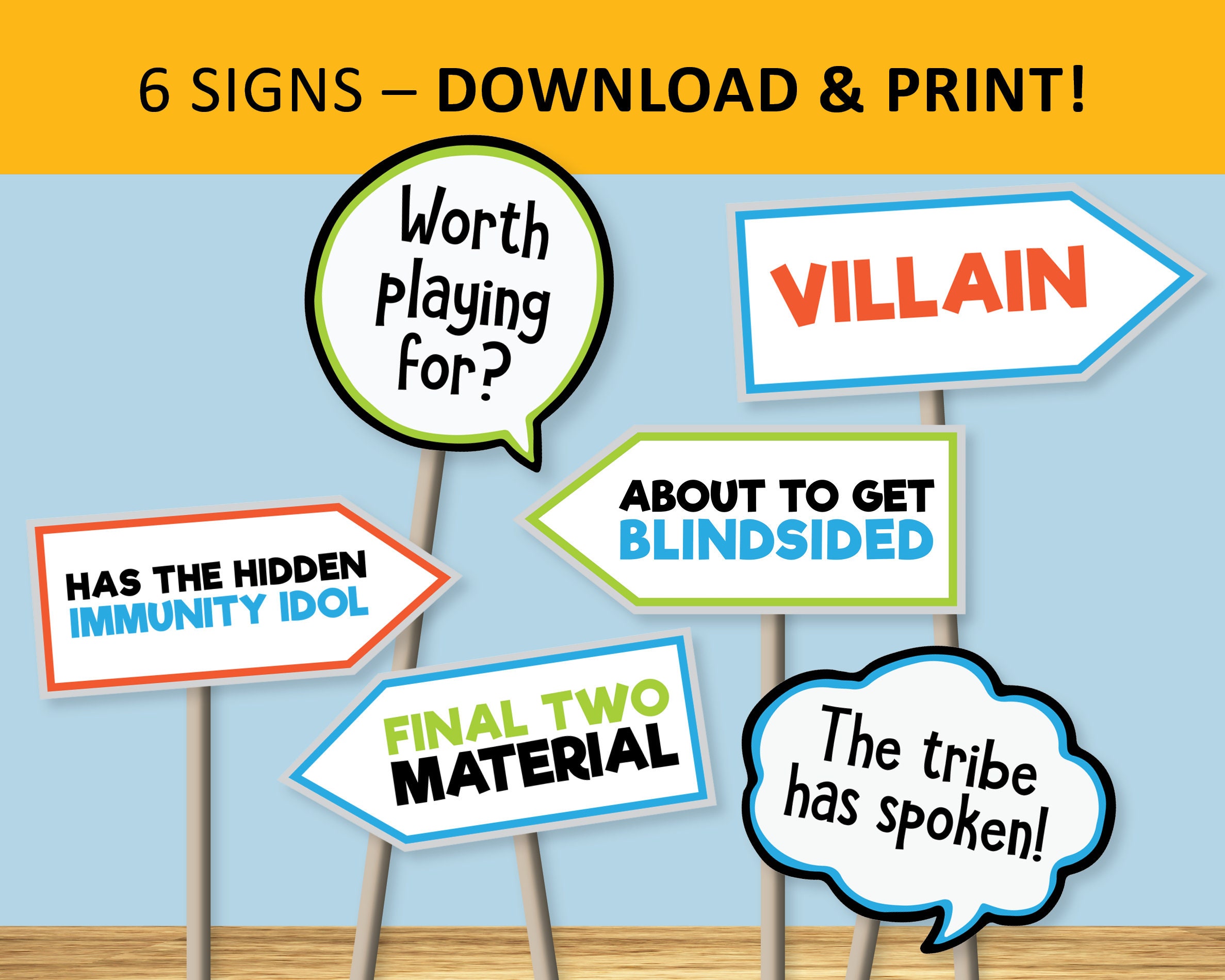 Survivor Party Decor Bundle, Tv Show Printable Food Signs, Photo Booth ...