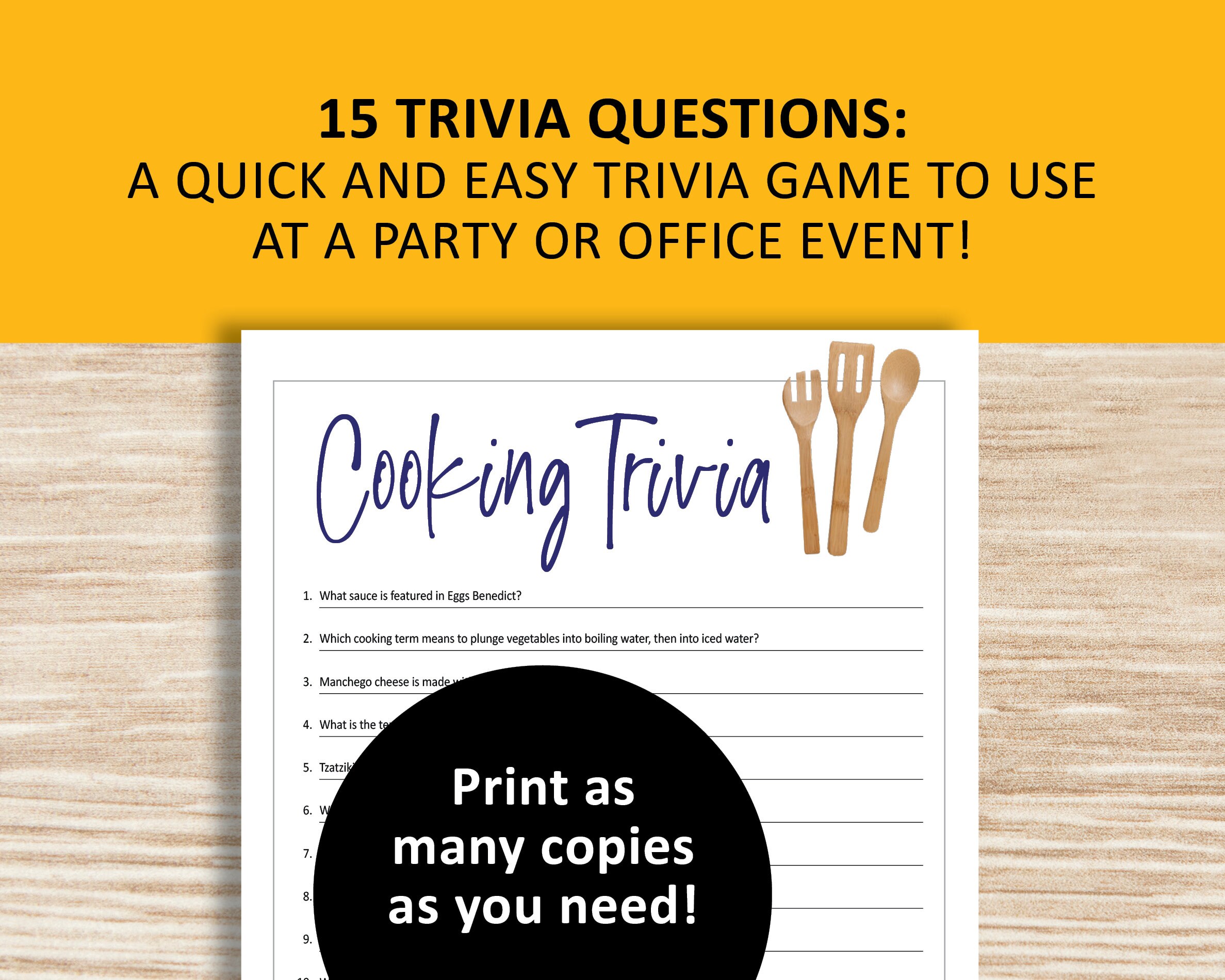 Cooking Trivia Game, Printable, Instant Download, Party Games ...