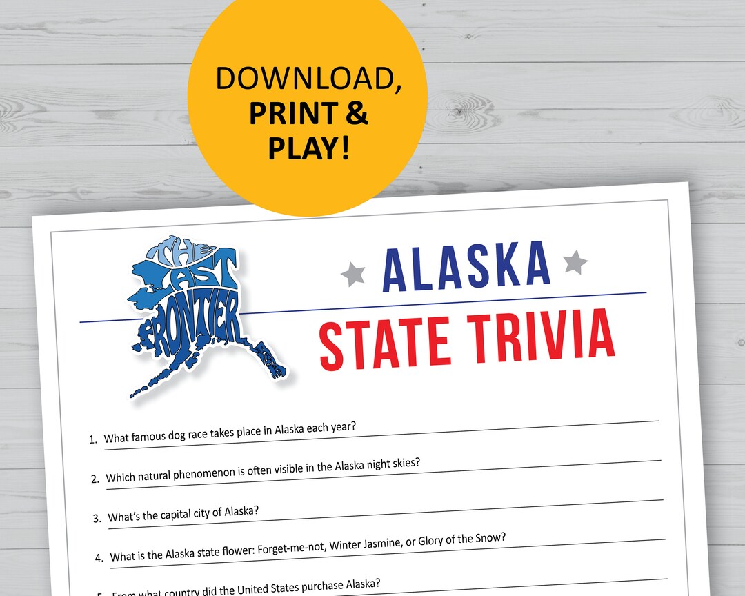 Alaska Trivia Game, Printable, U.S. State Instant Download, Family ...