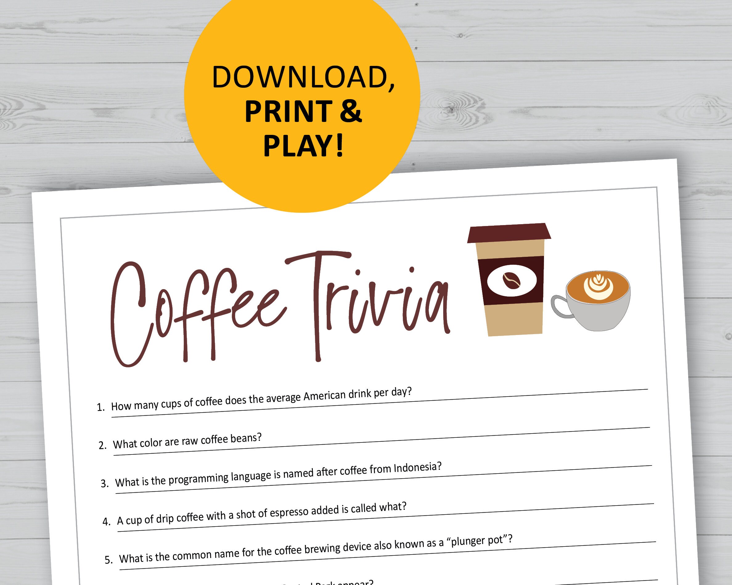 Coffee Trivia Game, Printable Games, Instant Download, Office Party ...