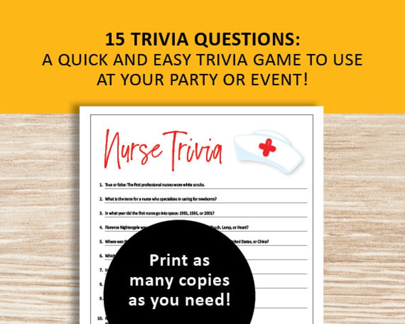 Nurse Trivia Game, National Nurses Week, Printable, Instant Download ...