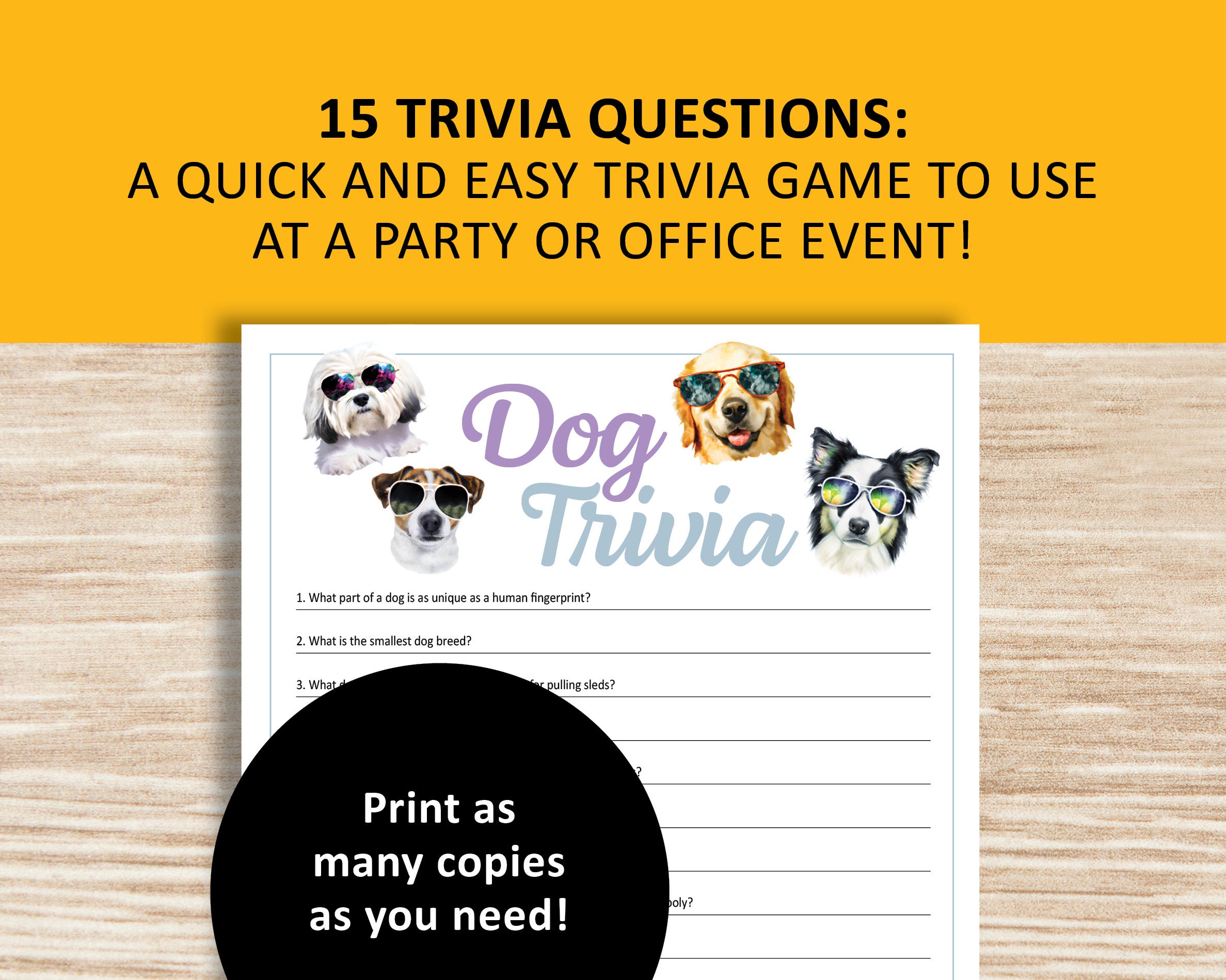 Dog Trivia Printable Game, Animal Lover, Dogs Instant Download, Family ...