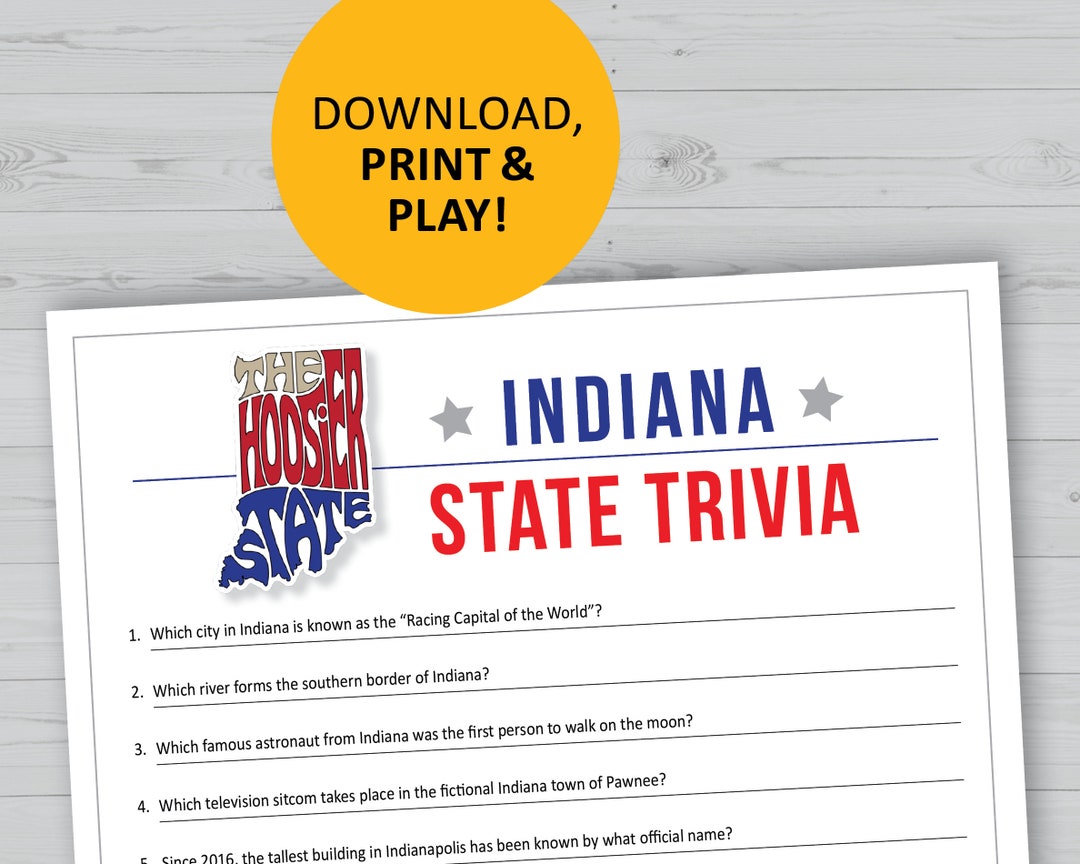 Indiana Trivia Game, Printable, U.S. State Instant Download, Family ...