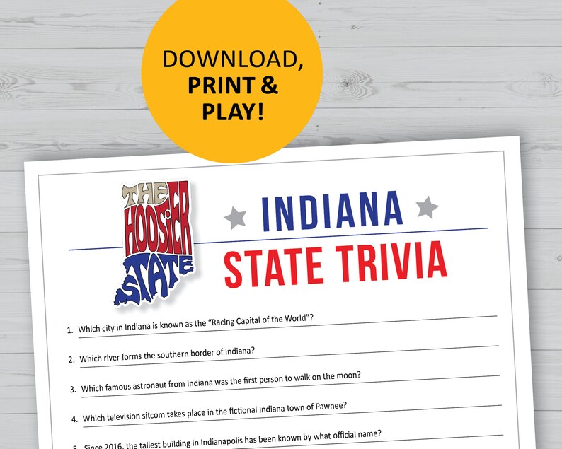 Indiana Trivia Game, Printable, U.S. State Instant Download, Family ...