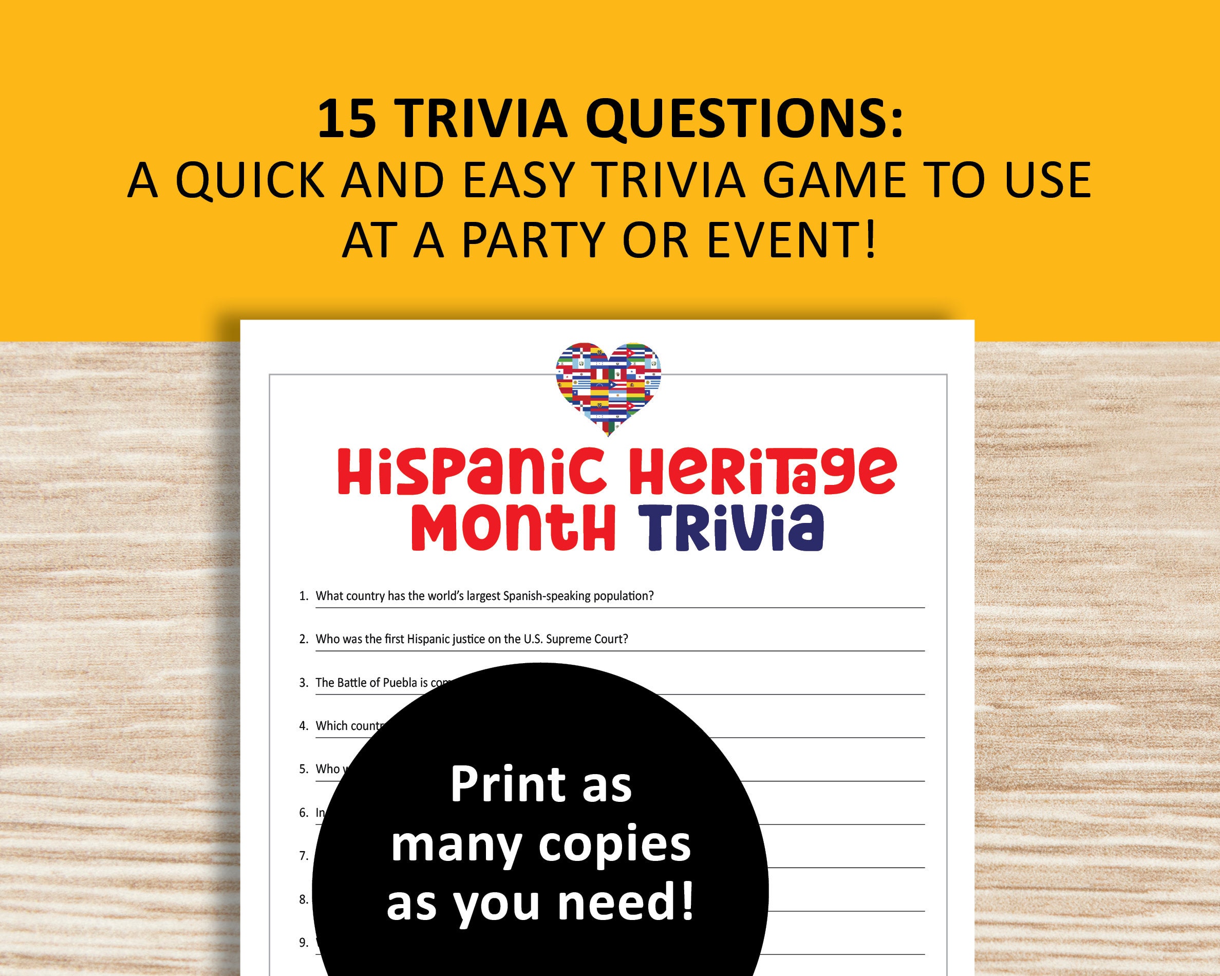 Hispanic Heritage Month Trivia Game Printable Instant - Etsy
