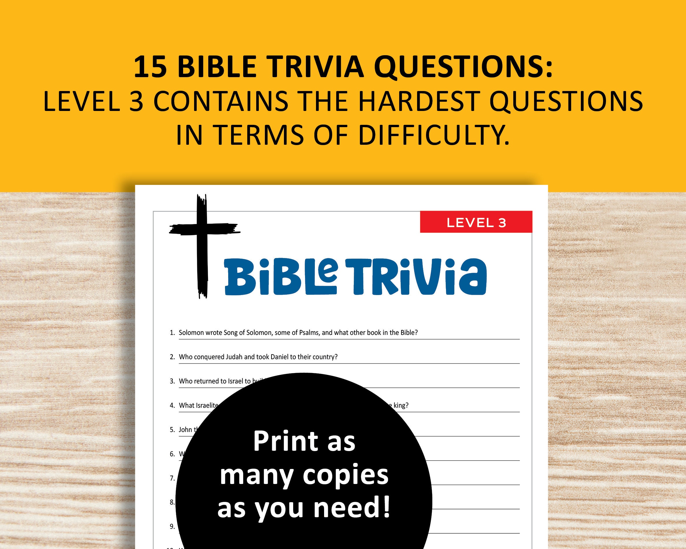 Bible Trivia Game, Printable, Hard Questions, Christian Faith Instant ...
