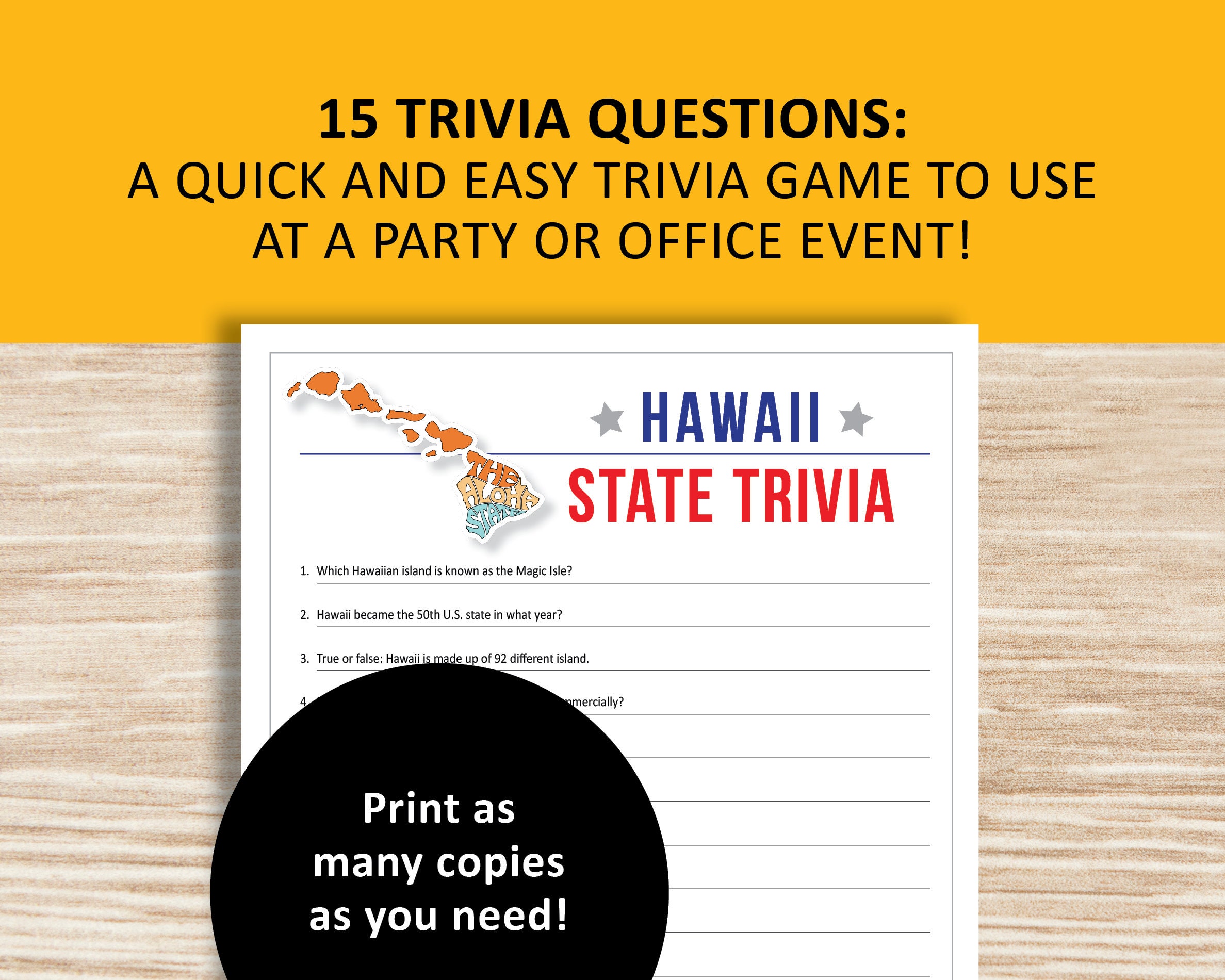 Hawaii Trivia Game, Printable, U.S. State Instant Download, Family ...