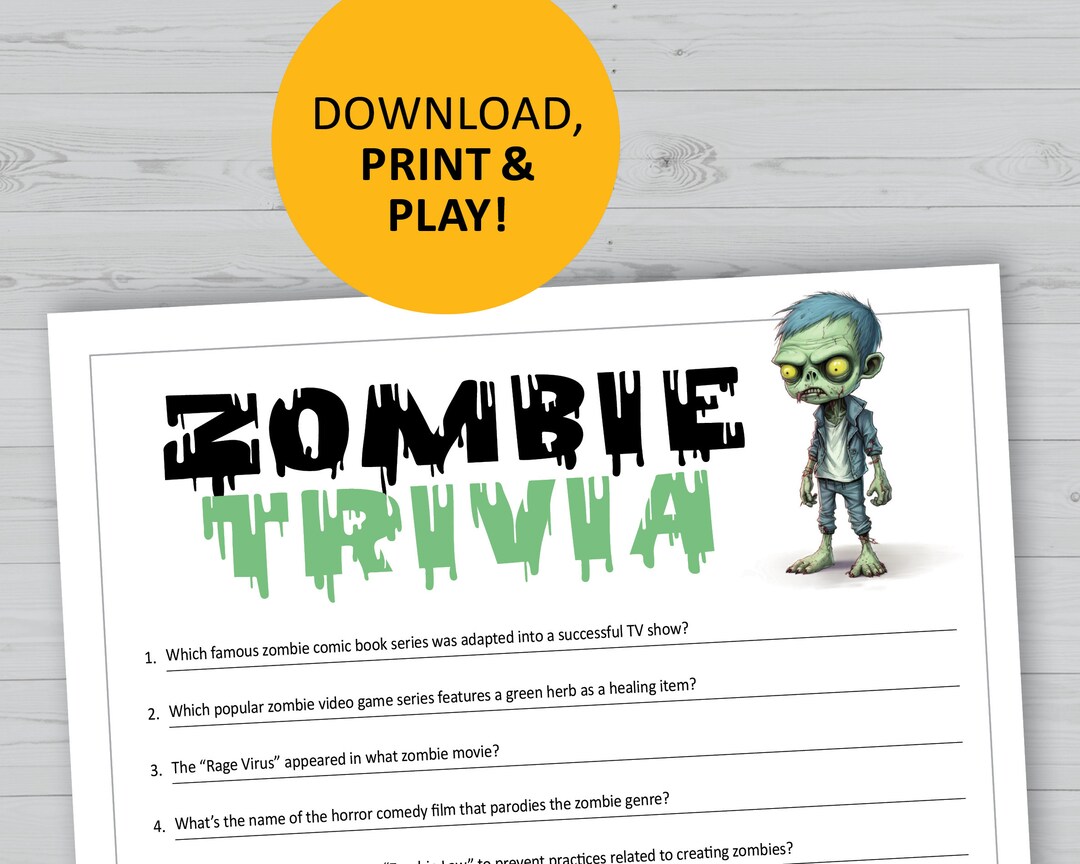 Zombie Trivia Game, Halloween Printable, Instant Download, Party Games ...