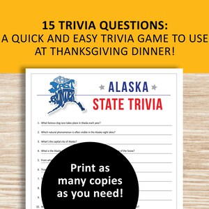 Alaska Trivia Game, Printable, U.S. State Instant Download, Family ...