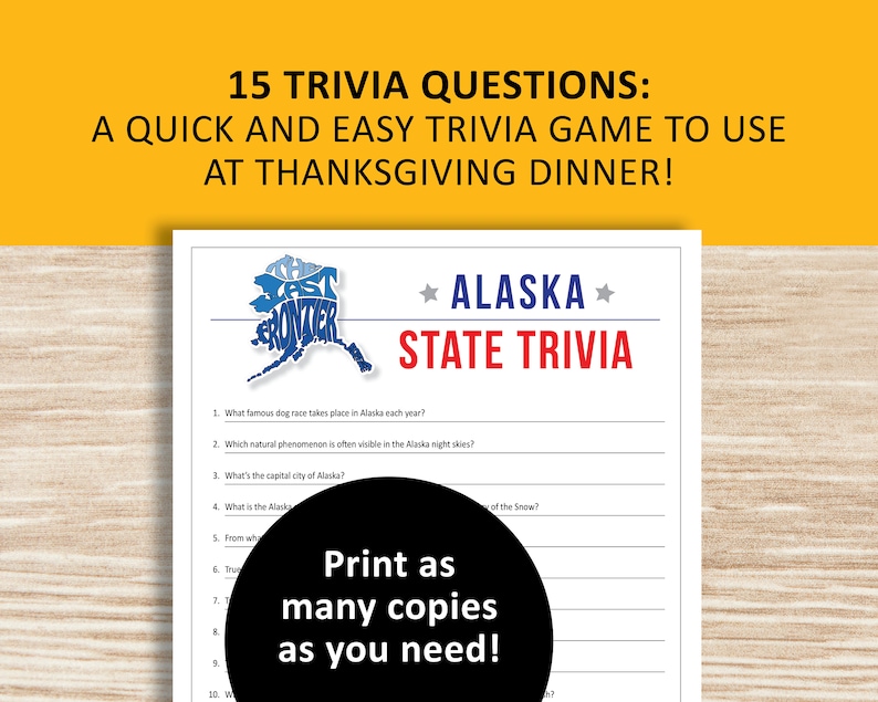 Alaska Trivia Game, Printable, U.S. State Instant Download, Family ...