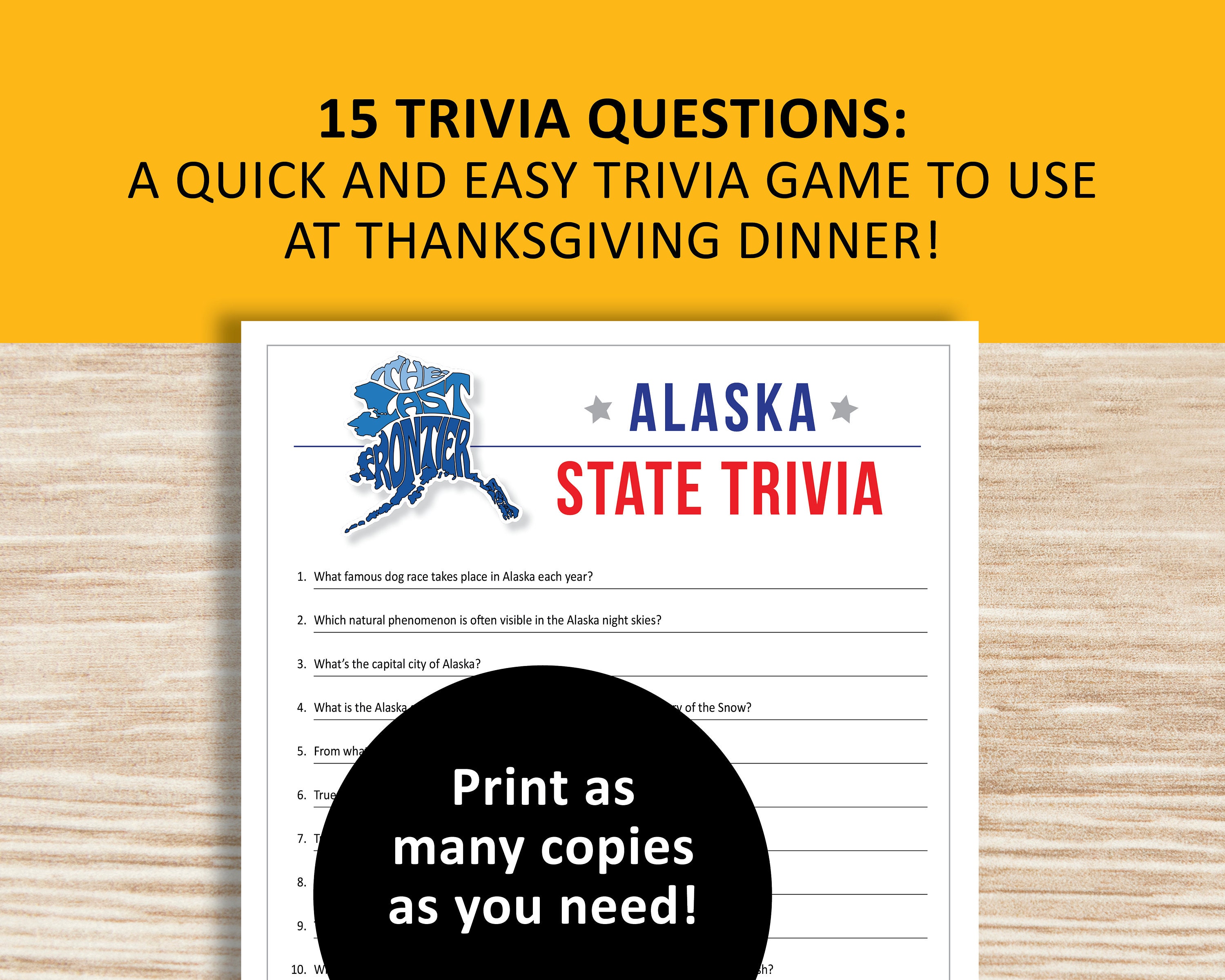 Alaska Trivia Game, Printable, U.S. State Instant Download, Family ...