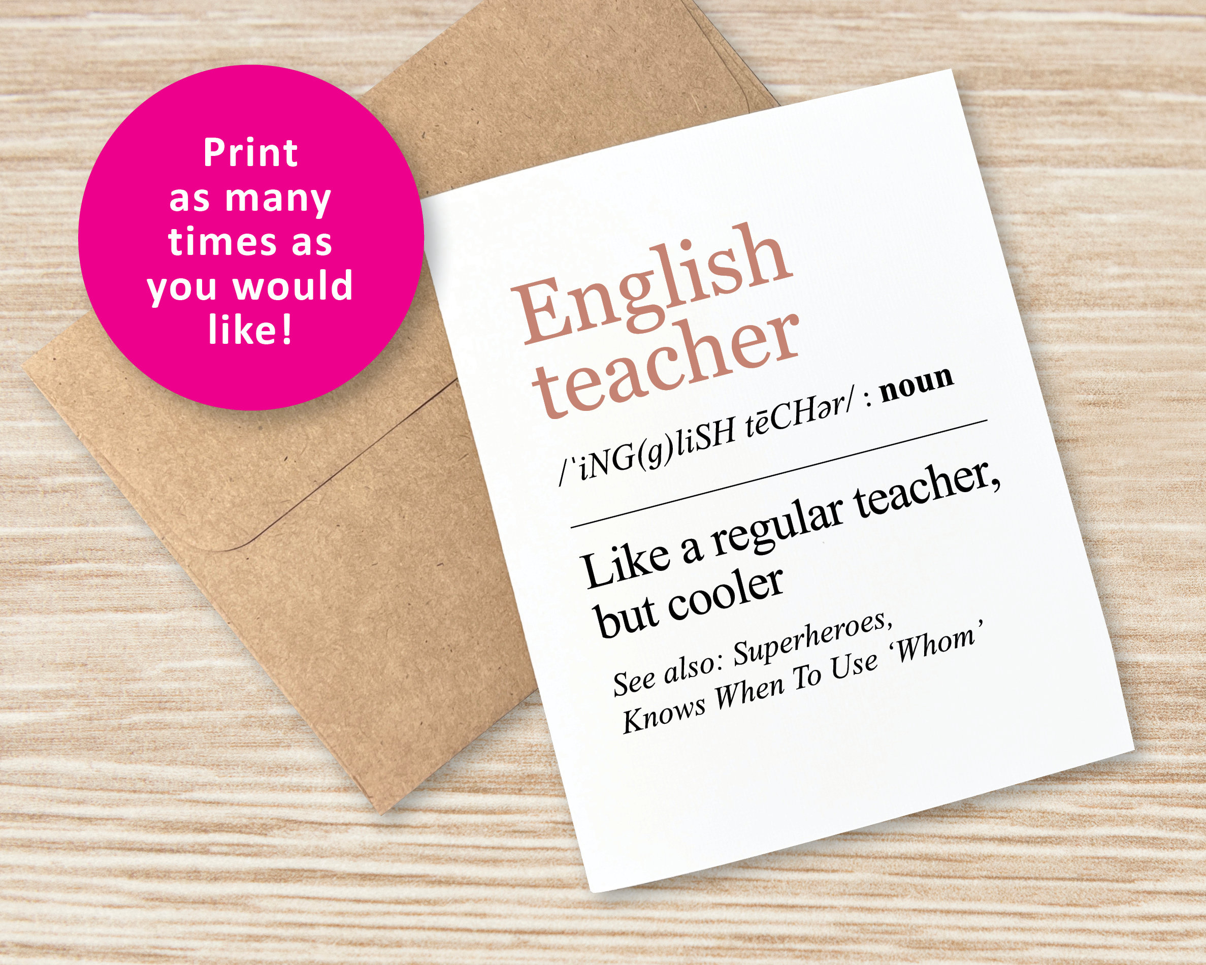English Teacher Card, Funny Cards From Students, Kids, Teachers ...