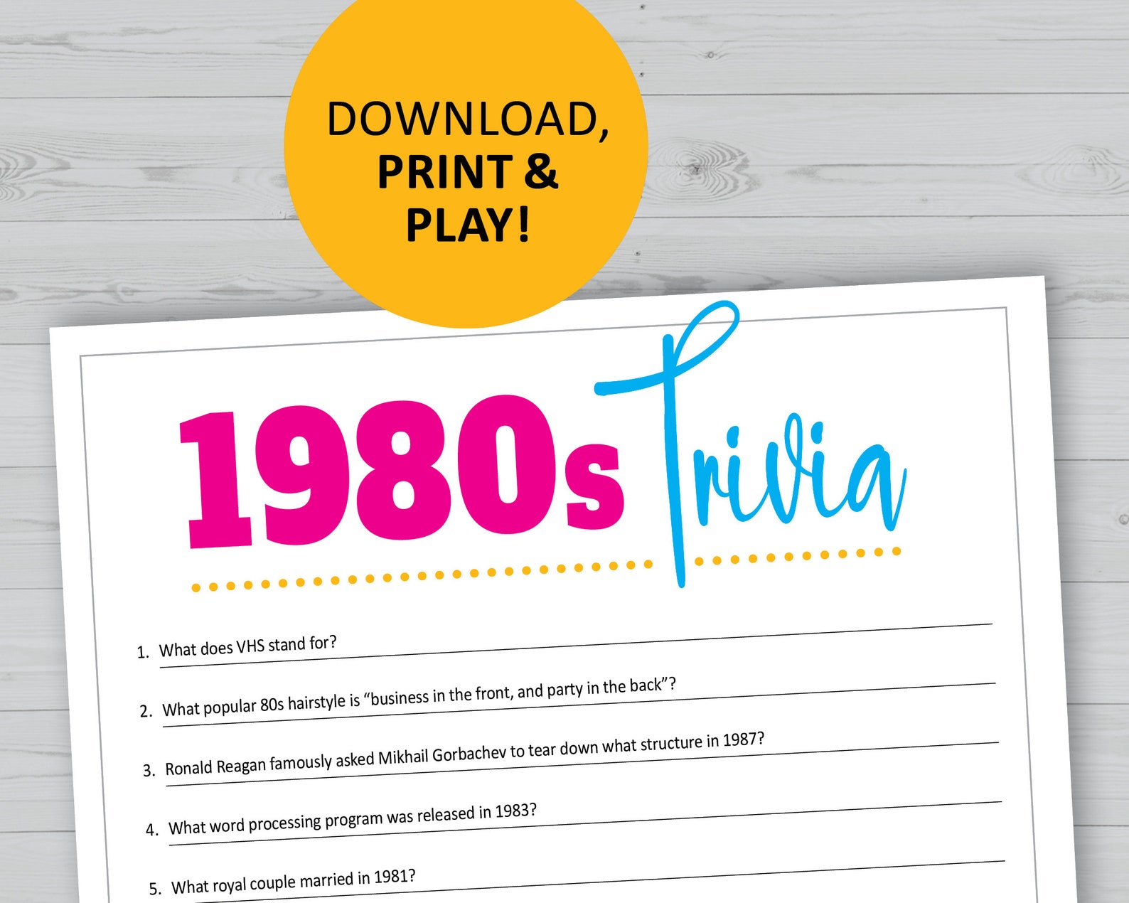 1980s Trivia Game, 80s History, Pop Culture Printable Games, Instant ...