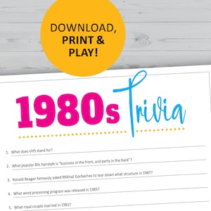 1980s Trivia Game, 80s History, Pop Culture Printable Games, Instant ...