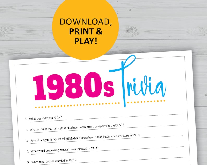 1980s Trivia Game, 80s History, Pop Culture Printable Games, Instant ...