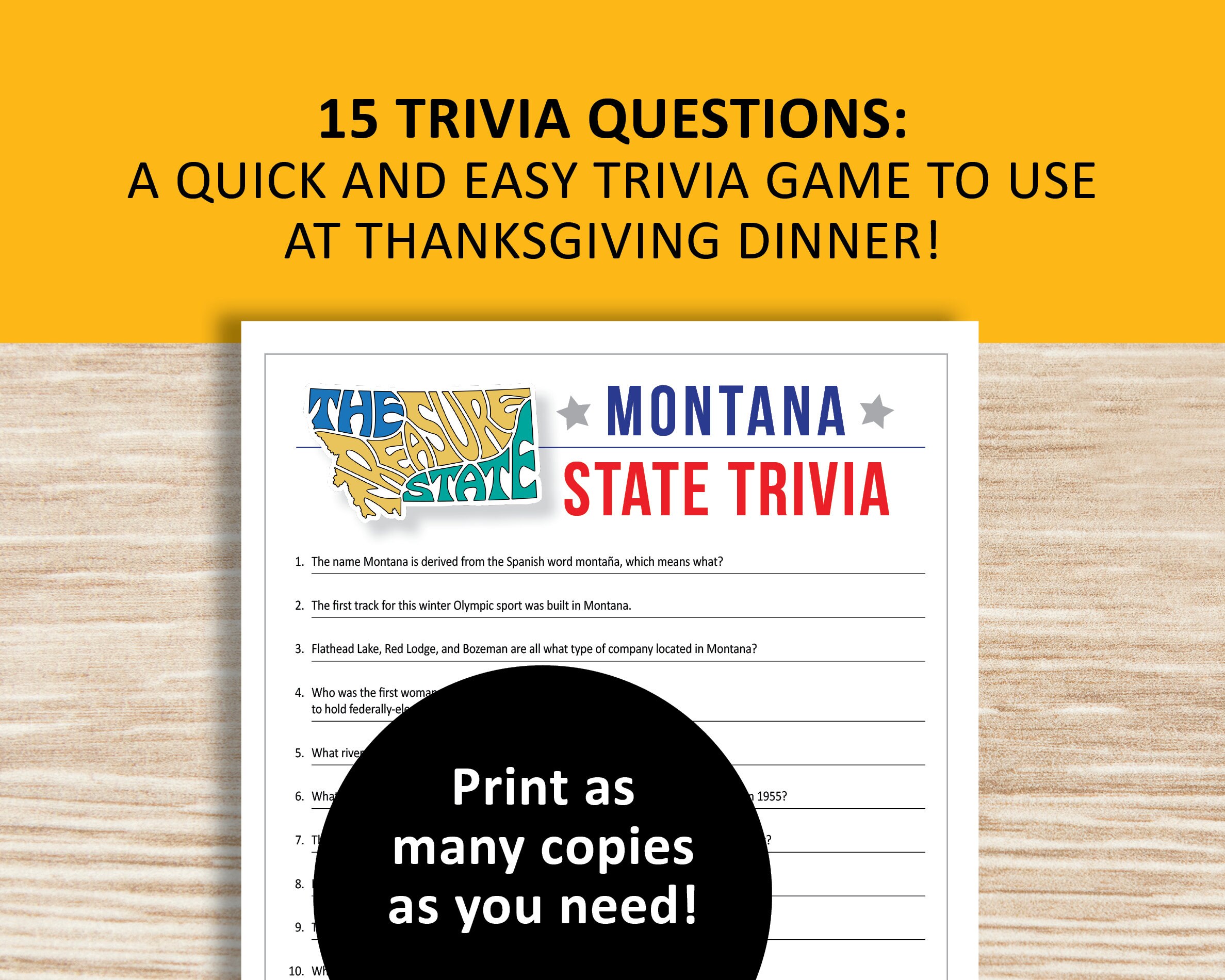 Montana Trivia Game, Printable, U.S. State Instant Download, Family ...