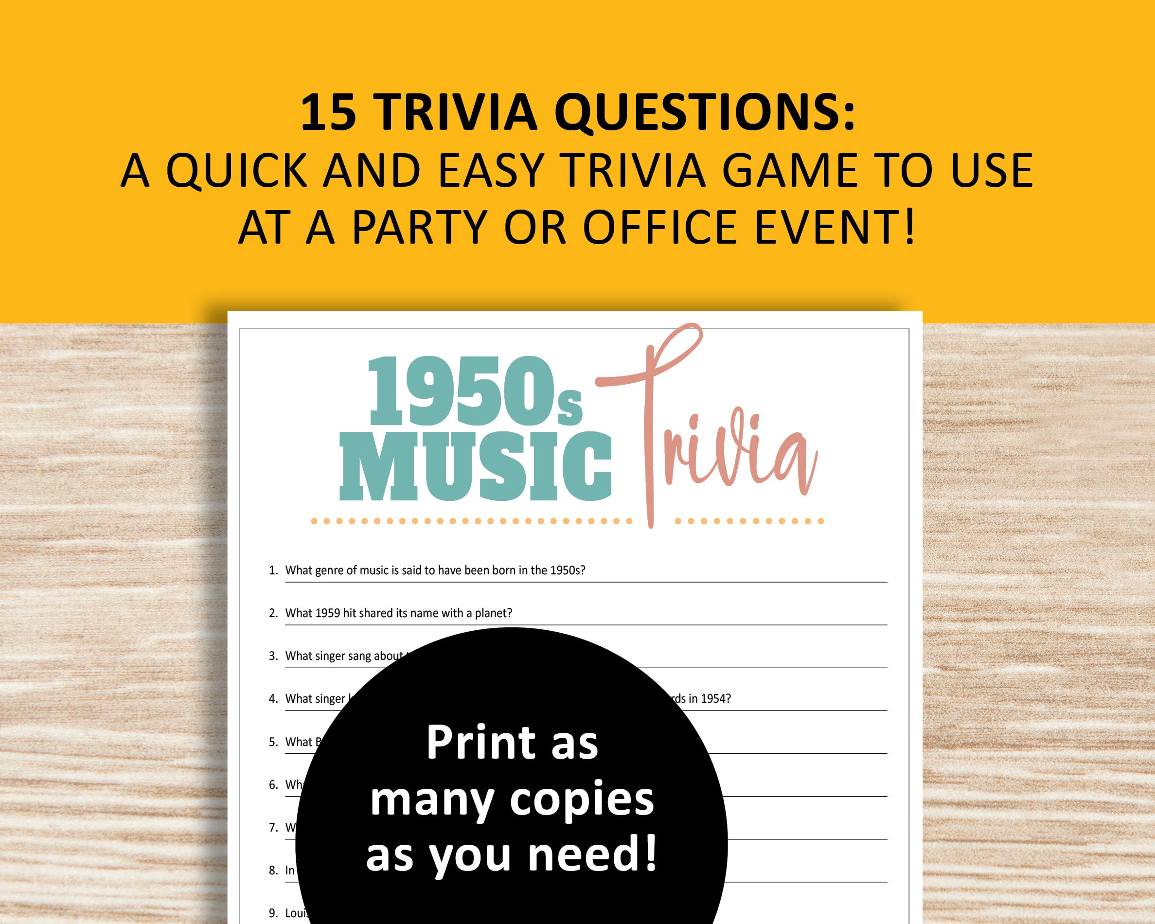 1950s Music Trivia Game, 50s History, Pop Culture Printable Games ...