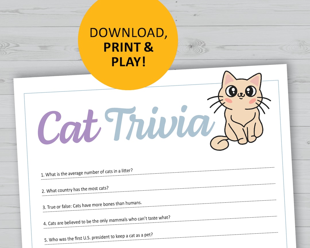 Cat Trivia Printable Game, Animal Lover, Cats Instant Download, Family ...